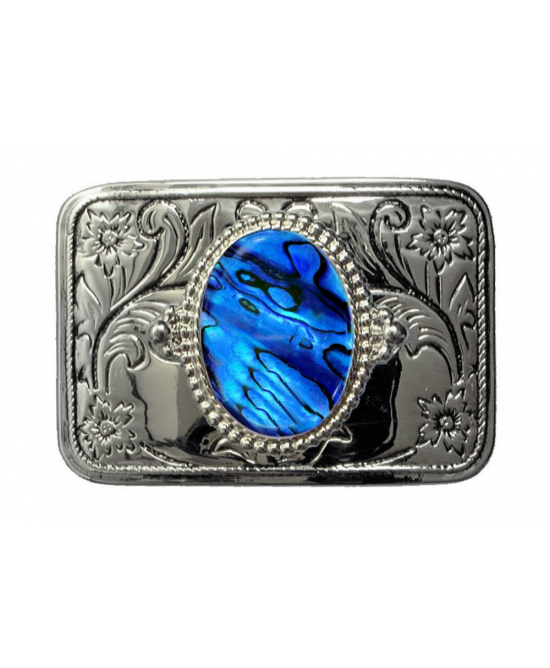 Belt Buckle - Blue Shell Floral